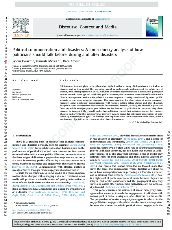 (PDF) Political communication and disasters: A four-country analysis of ...