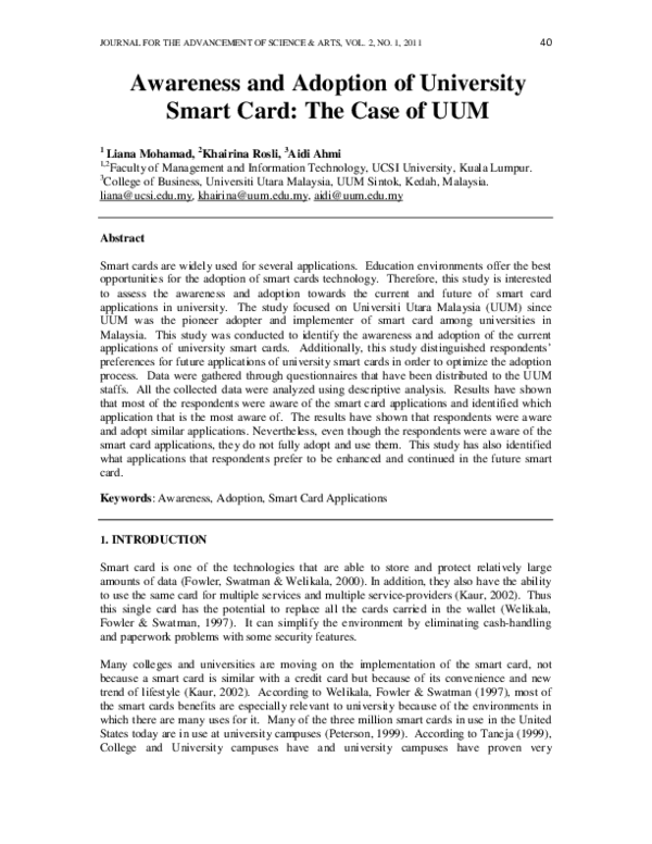 (PDF) Awareness and adoption of university smart card: The case of UUM ...