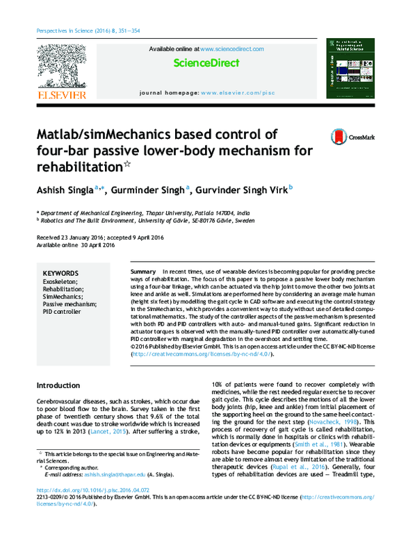 (PDF) Matlab/simMechanics based control of four-bar passive lower-body mechanism for rehabilitation