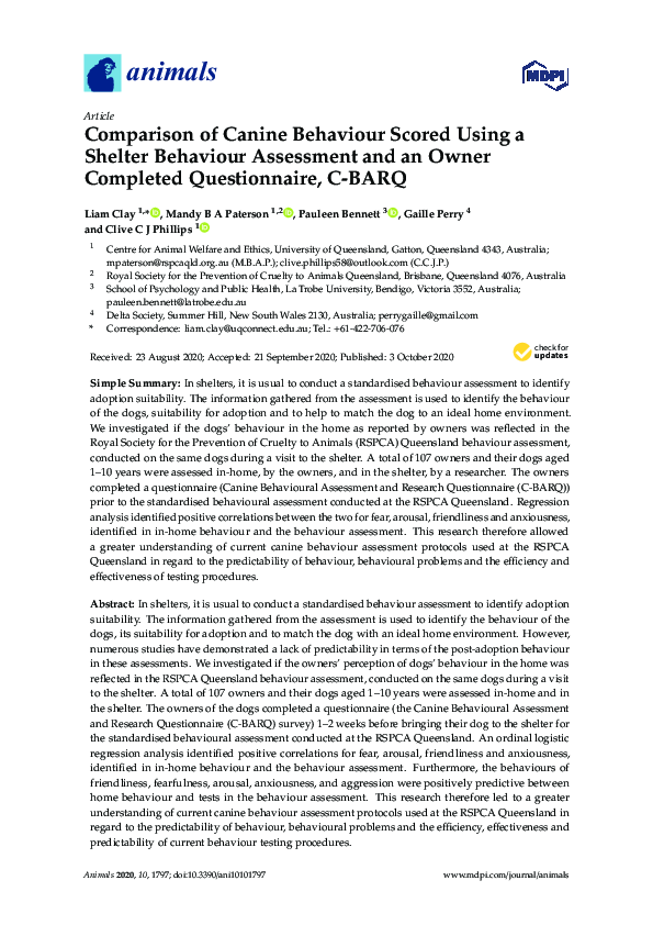 (PDF) Comparison of Canine Behaviour Scored Using a Shelter Behaviour ...