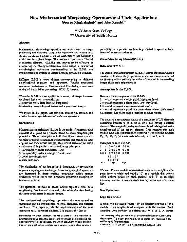 (PDF) New mathematical morphology operators and their applications | George Meghabghab ...