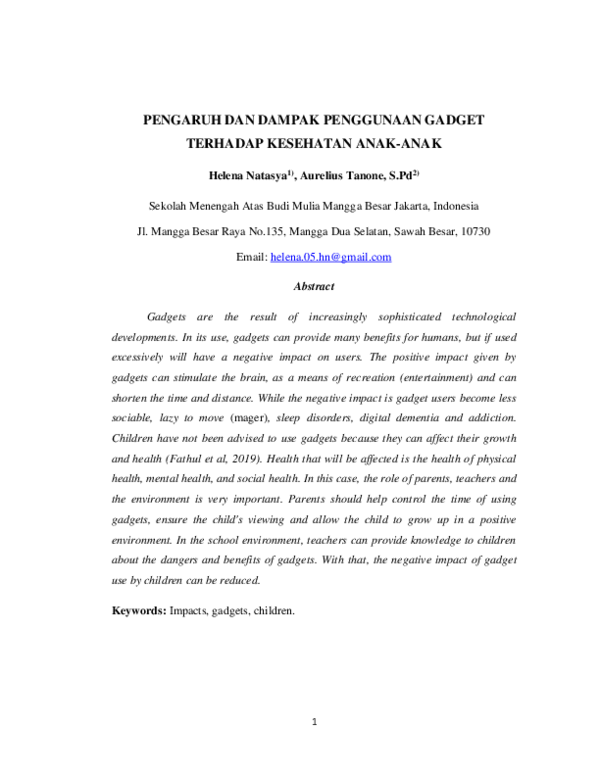 (PDF) PENGARUH DAN DAMPAK PENGGUNAAN GADGET TERHADAP KESEHATAN ANAK-ANAK