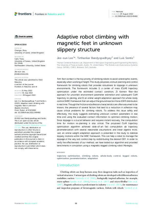(PDF) Adaptive robot climbing with magnetic feet in unknown slippery ...