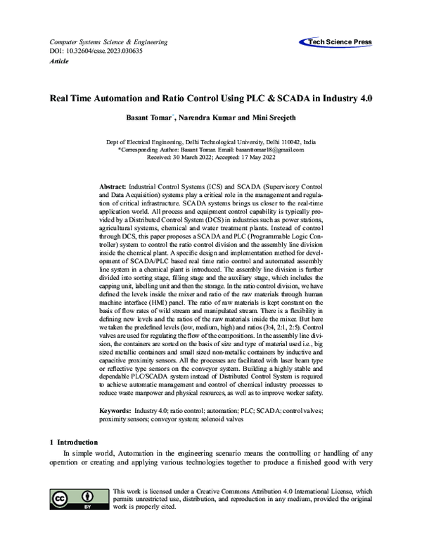 (PDF) Real Time Automation and Ratio Control Using PLC & SCADA in Industry 4.0