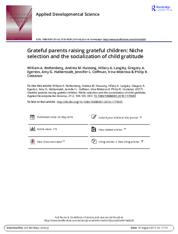 (PDF) Grateful parents raising grateful children: Niche selection and ...