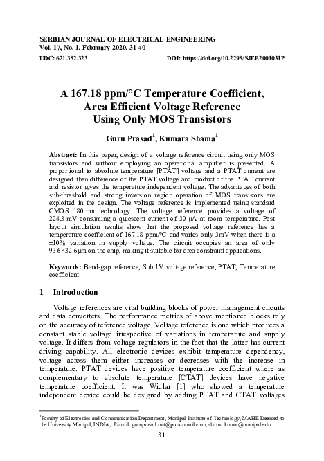 (PDF) A 167.18 ppm/°C temperature coefficient, area efficient voltage reference using only MOS ...