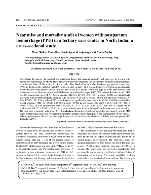 (PDF) Near miss and mortality audit of women with postpartum hemorrhage ...