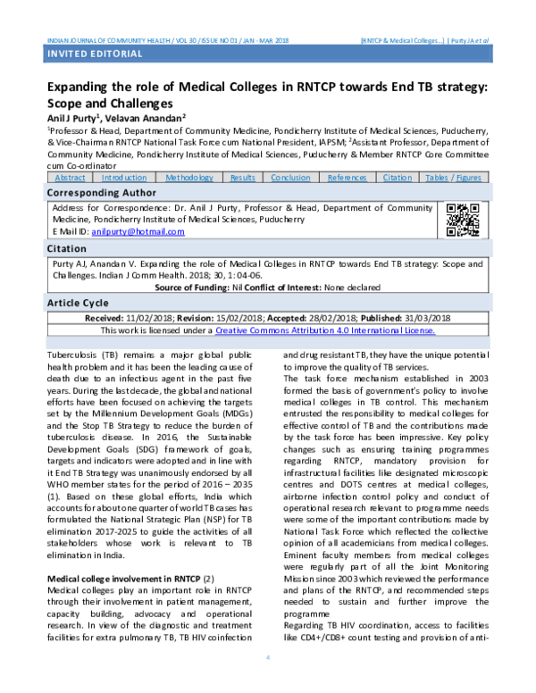 (PDF) Expanding the role of Medical Colleges in RNTCP towards End TB ...