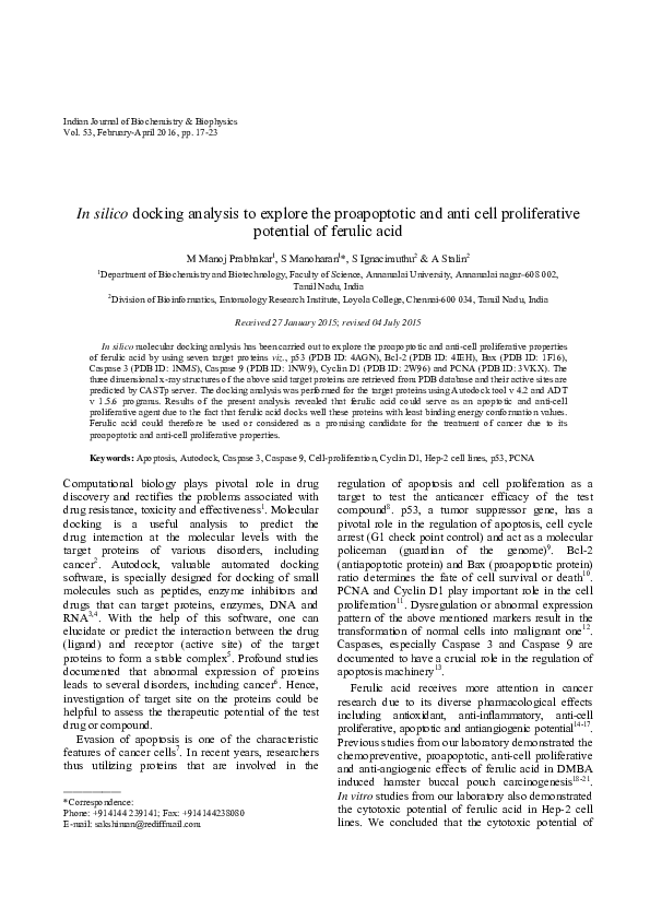(PDF) In silico docking analysis to explore the proapoptotic and anti ...