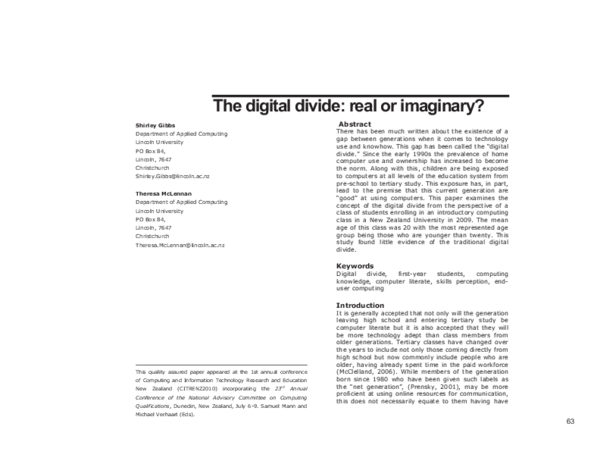 (PDF) The digital divide: real or imaginary? | Shirley Gibbs - Academia.edu