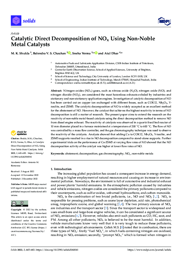 (PDF) Catalytic Direct Decomposition of NOx Using Non-Noble Metal Catalysts