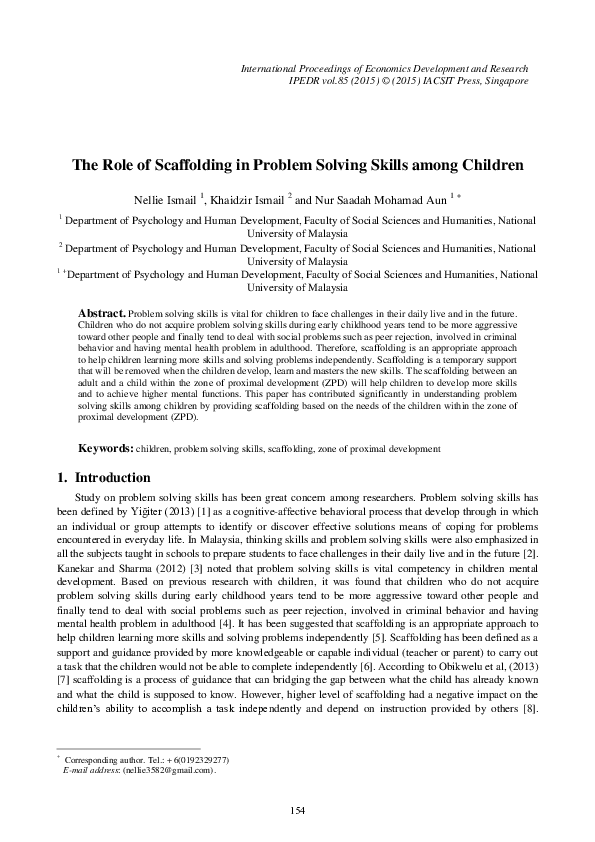 (PDF) The Role of Scaffolding in Problem Solving Skills among Children