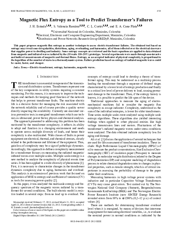 (PDF) Magnetic Flux Entropy as a Tool to Predict Transformer's Failures