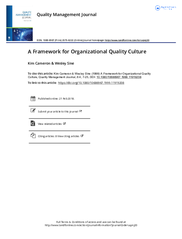 (PDF) A Framework for Organizational Quality Culture