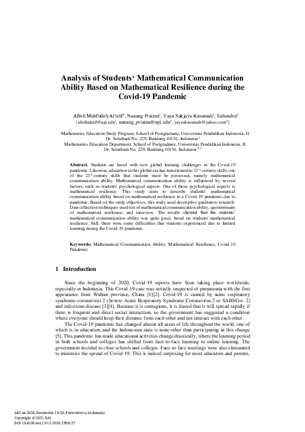 (PDF) Analysis of Students‘ Mathematical Communication Ability Based on ...