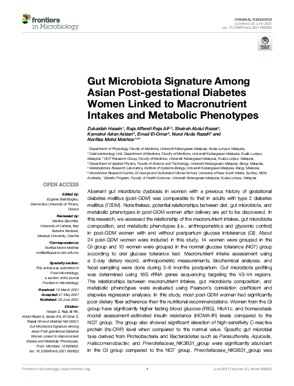 (PDF) Gut Microbiota Signature Among Asian Post-gestational Diabetes ...