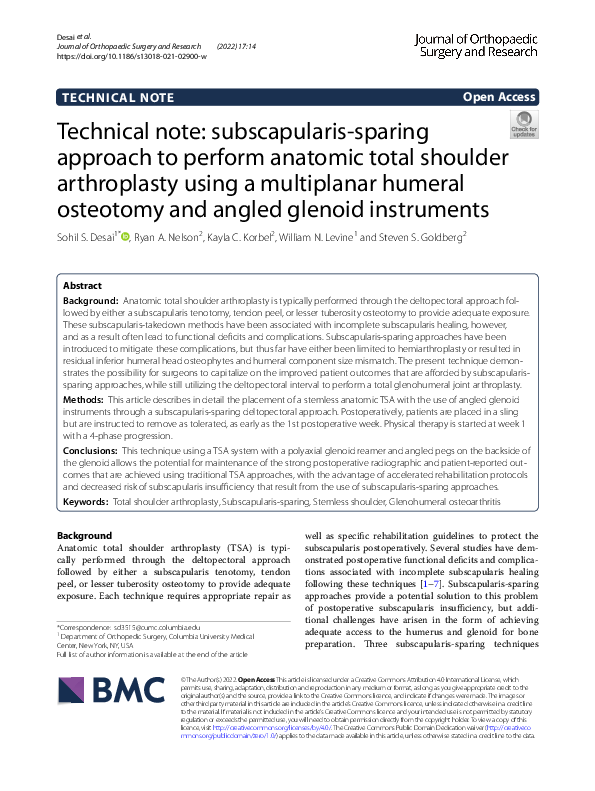 (PDF) Technical note: subscapularis-sparing approach to perform ...