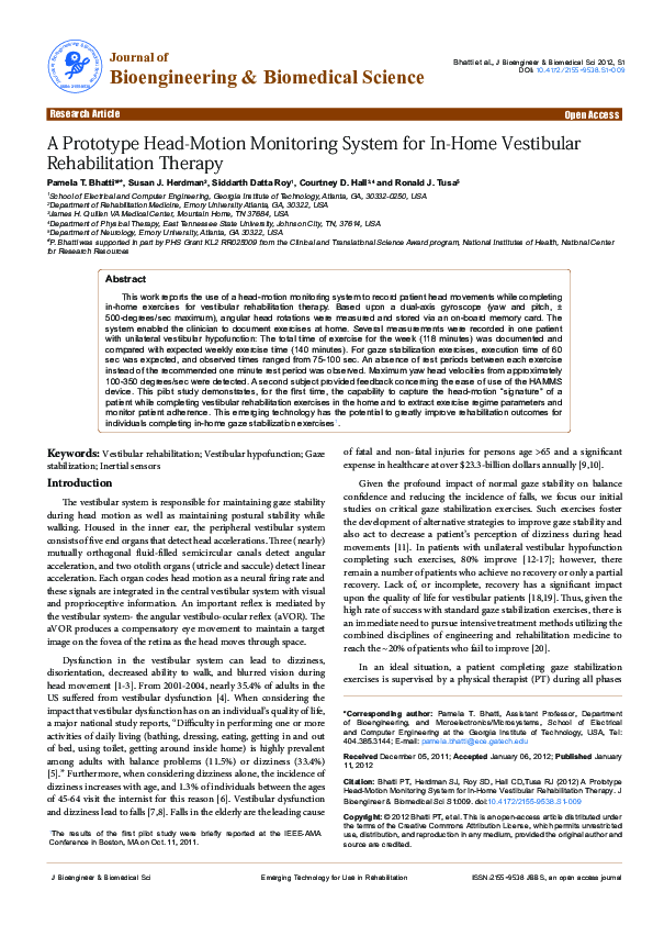 (PDF) A Prototype Head-Motion Monitoring System for In-Home Vestibular ...