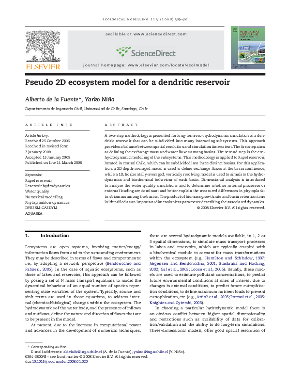 (PDF) Pseudo 2D ecosystem model for a dendritic reservoir
