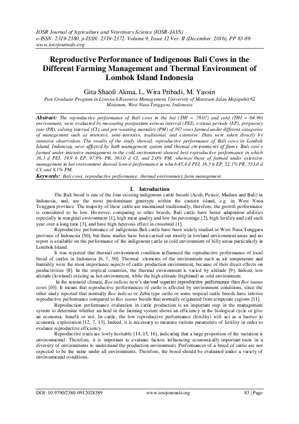 (PDF) Reproductive Performance of Indigenous Bali Cows in the Different Farming Management and ...