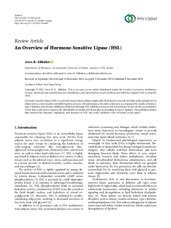 (PDF) Hormone-Sensitive Lipase: Role in Diabetes and Obesity