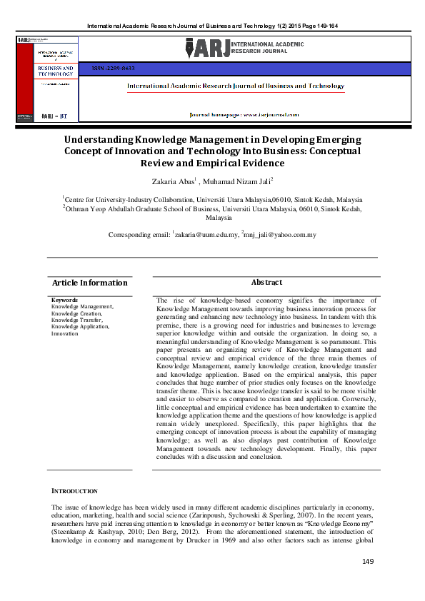 (PDF) Understanding Knowledge Management in Developing Emerging Concept of Innovation and ...