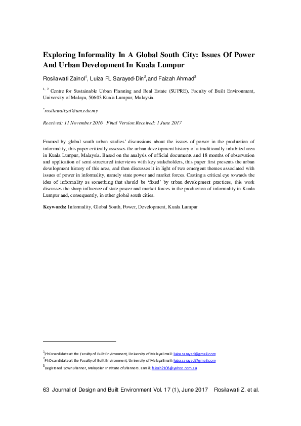 (PDF) Exploring Informality In A Global South City: Issues Of Power And ...