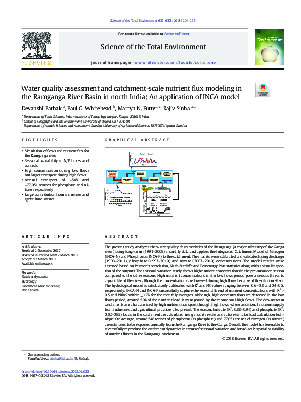 (PDF) Water quality assessment and catchment-scale nutrient flux modeling in the Ramganga River ...