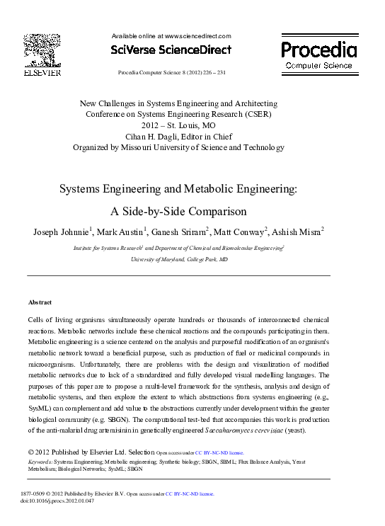 (PDF) Systems Engineering and Metabolic Engineering: A Side-by-Side ...