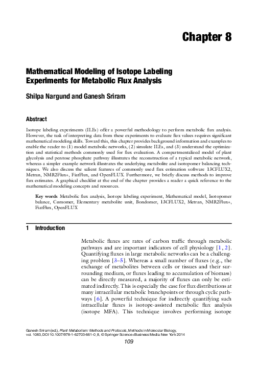 (PDF) Mathematical Modeling of Isotope Labeling Experiments for Metabolic Flux Analysis