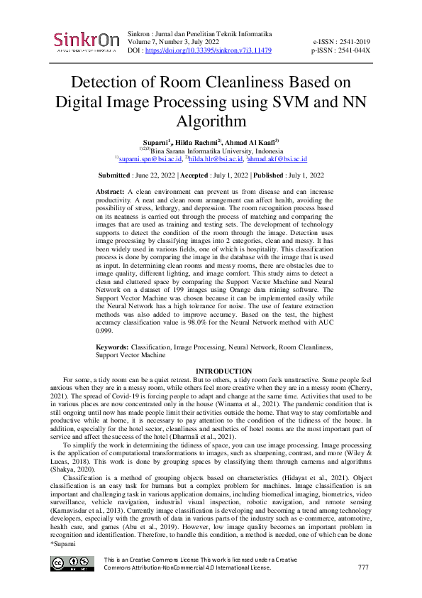 Detection of Room Cleanliness Based on Digital Image Processing using ...