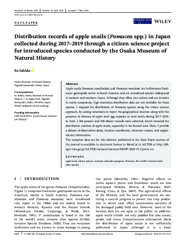 (PDF) Distribution records of apple snails ( Pomacea spp.) in Japan ...