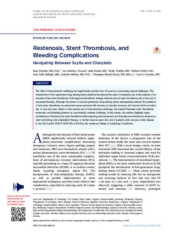 (PDF) Restenosis, Stent Thrombosis, and Bleeding Complications ...