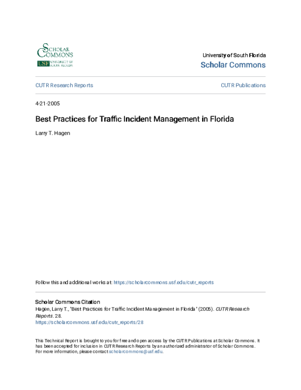 (PDF) Best Practices for Traffic Incident Management in Florida