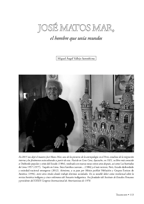 (PDF) José Matos Mar, el hombre que unía mundos