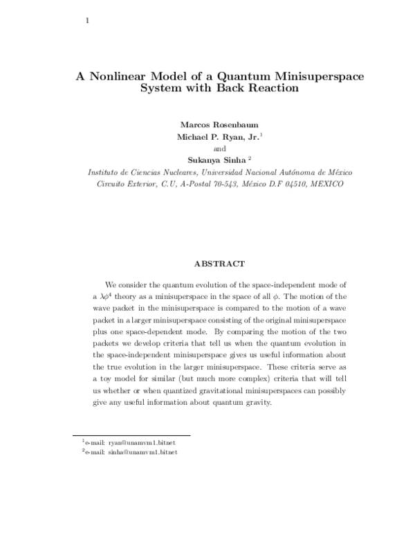 (PDF) Nonlinear model of a quantum minisuperspace system with back reaction
