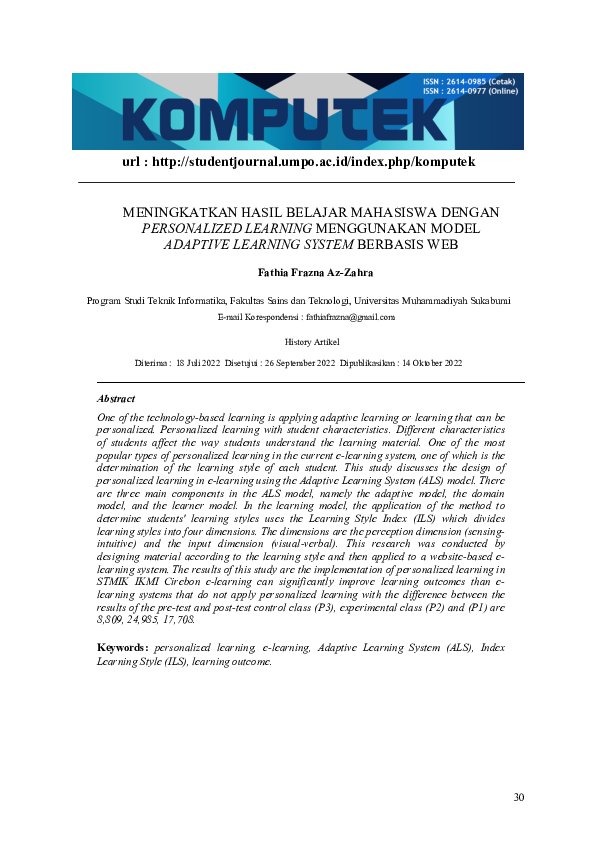 (PDF) Meningkatkan Hasil Belajar Mahasiswa Dengan Personalized Learning Menggunakan Model ...
