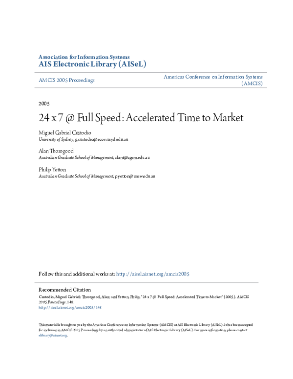 (PDF) 24 × 7 @ Full Speed: Accelerated Time to Market