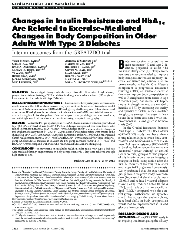 (PDF) Changes in Insulin Resistance and HbA1c Are Related to Exercise-Mediated Changes in Body ...