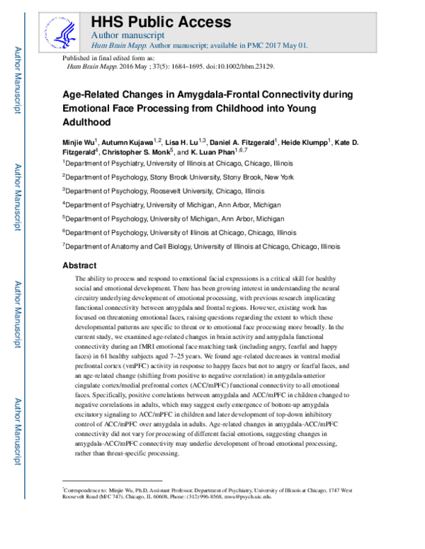 (PDF) Age-related changes in amygdala-frontal connectivity during emotional face processing from ...