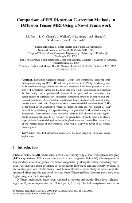 (PDF) Comparison of EPI Distortion Correction Methods in Diffusion Tensor MRI Using a Novel ...