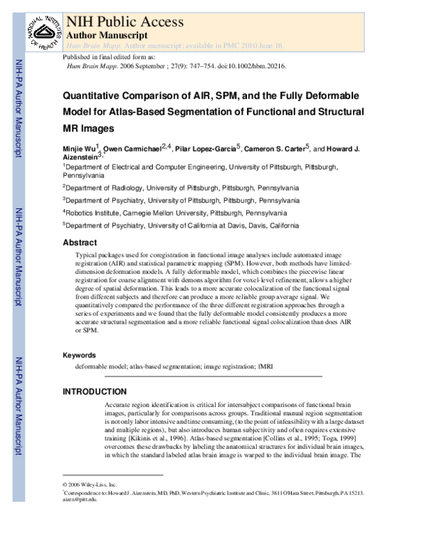 (PDF) Quantitative comparison of AIR, SPM, and the fully deformable model for atlas-based ...