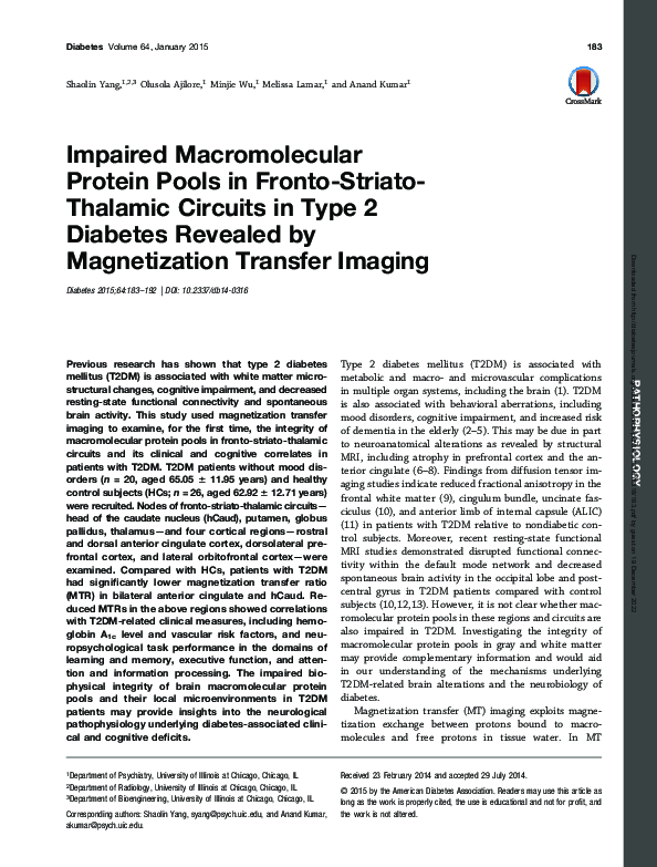 (PDF) Protein Pool Integrity in T2DM: Magnetization Transfer Imaging