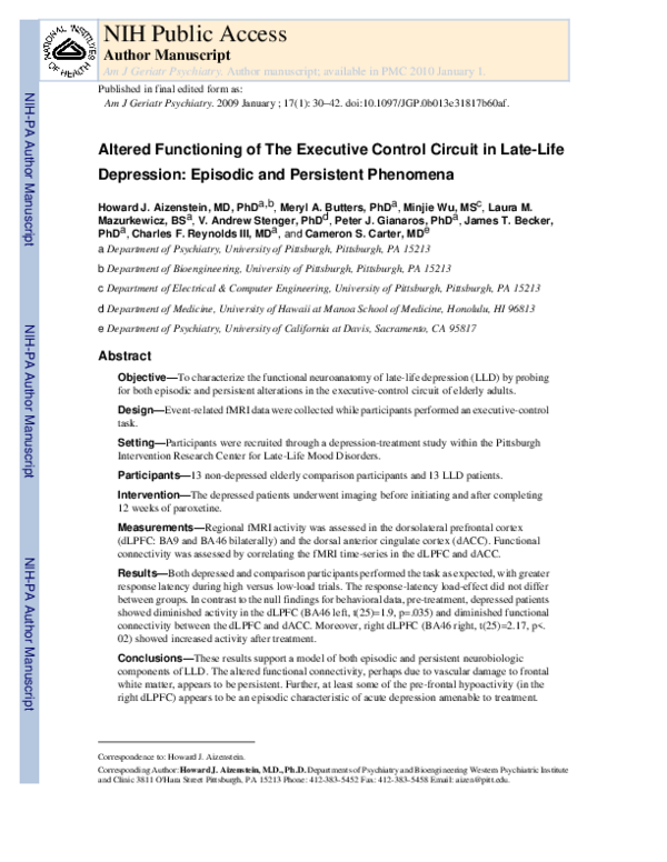 (PDF) Altered functioning of the executive control circuit in late-life depression: episodic and ...