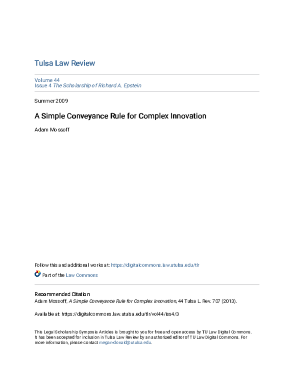 (PDF) A Simple Conveyance Rule for Complex Innovation