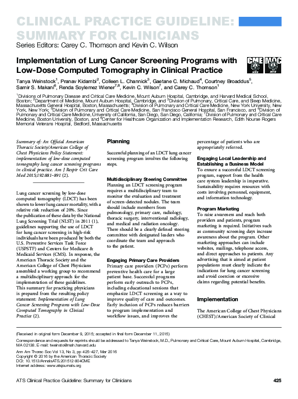 (PDF) Implementation of Lung Cancer Screening Programs with Low-Dose ...