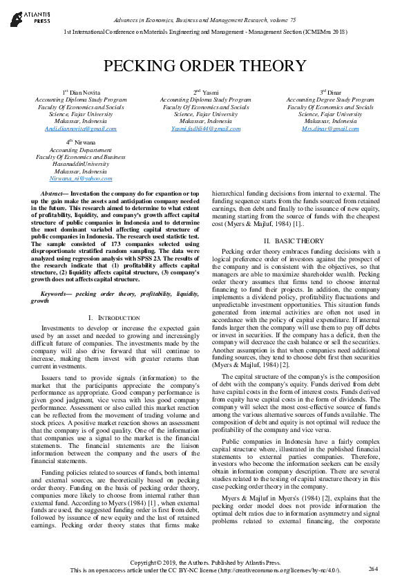 (PDF) Pecking Order Theory