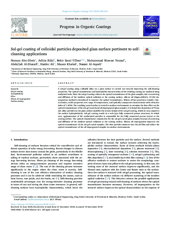 (PDF) Sol-gel coating of colloidal particles deposited glass surface ...
