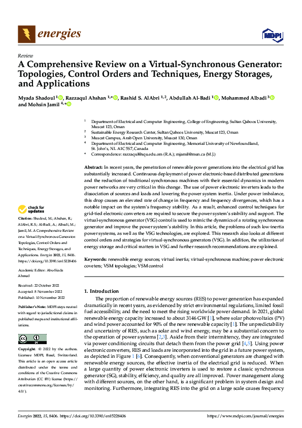Pdf A Comprehensive Review On A Virtual Synchronous Generator Topologies Control Orders And