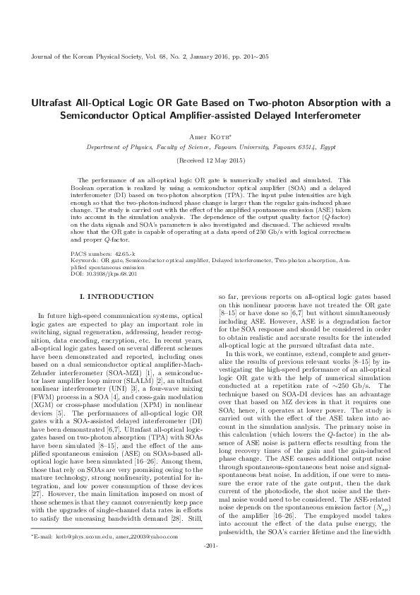 (PDF) Ultrafast all-optical logic OR gate based on two-photon ...